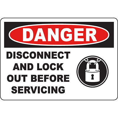 DANGER Disconnect And Lock Out Before Servicing Sign | Graphic Products