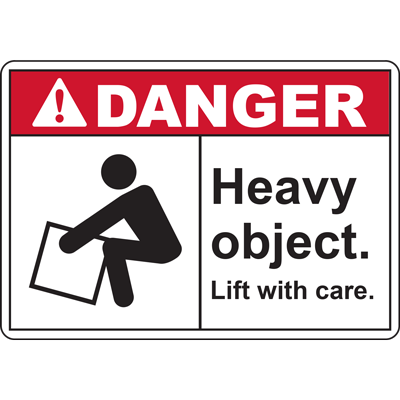 DANGER Heavy Object Lift With Care ANSI Header Sign - DuraLabel