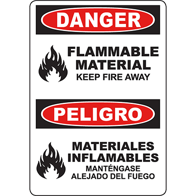 DANGER Flammable Material Keep Fire Away Bilingual Sign - DuraLabel