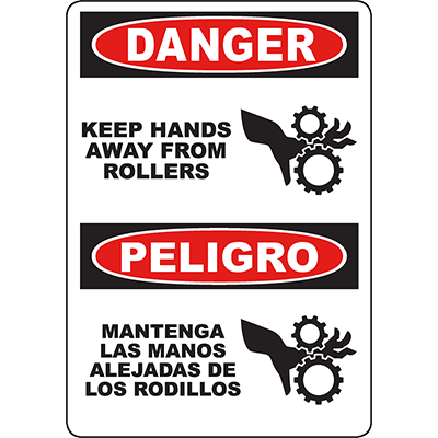 DANGER Keep Hands Away From Rollers Bilingual Sign | Graphic Products