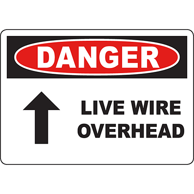DANGER Live Wire Overhead Sign w/Symbol - DuraLabel