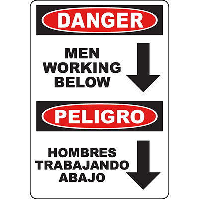 DANGER Men Working Below Bilingual Sign - DuraLabel