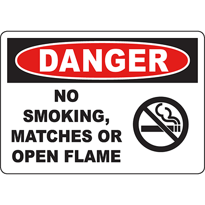 DANGER No Smoking, Matches Or Open Flame Sign - DuraLabel