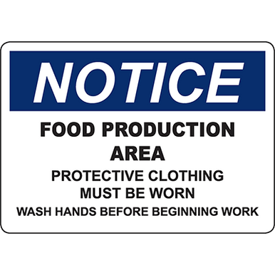 NOTICE Food Production Area Wash Hands Before Work Sign | Graphic Products