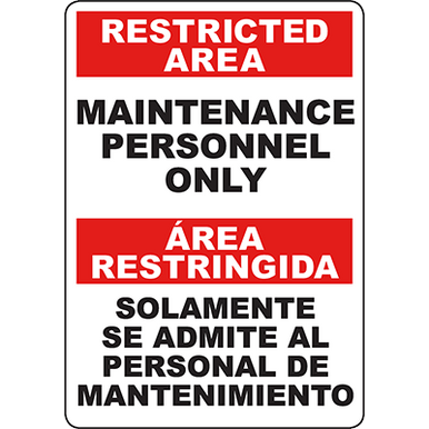 RESTRICTED AREA Maintenance Personnel Only Bilingual Sign | Graphic ...