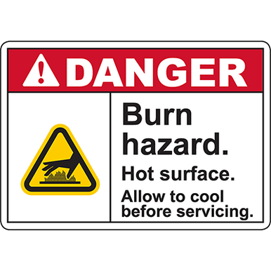 DANGER Burn Hazard Hot surface Sign | Graphic Products