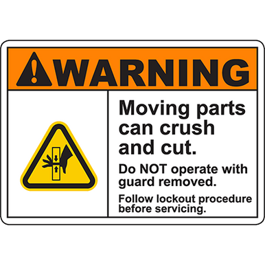 WARNING Moving Parts Follow Procedure Sign w/Hand Pinch Symbol ...