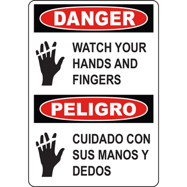 DANGER WATCH YOUR HANDS AND FINGERS PELIGRO CUIDADO CON SUS MANOS Y ...
