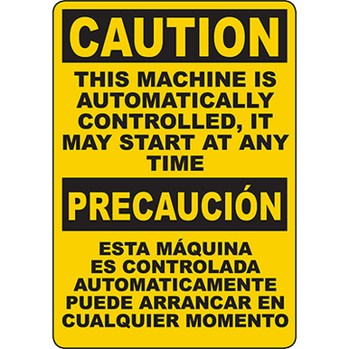 CAUTION Machine Is Controlled, It May Start Bilingual Sign - DuraLabel