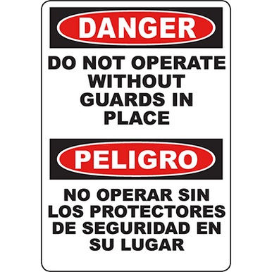 DANGER Do Not Operate Without Guards In Place Bilingual Sign | Graphic ...