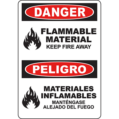 DANGER Flammable Material Keep Fire Away Bilingual Sign - DuraLabel