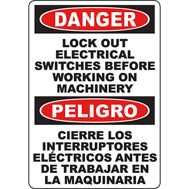 DANGER Lock Out Electrical Switches Bilingual Sign | Graphic Products