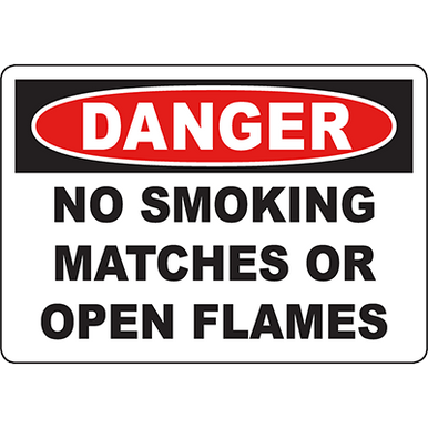 DANGER No Smoking Matches Or Open Flames Sign - DuraLabel