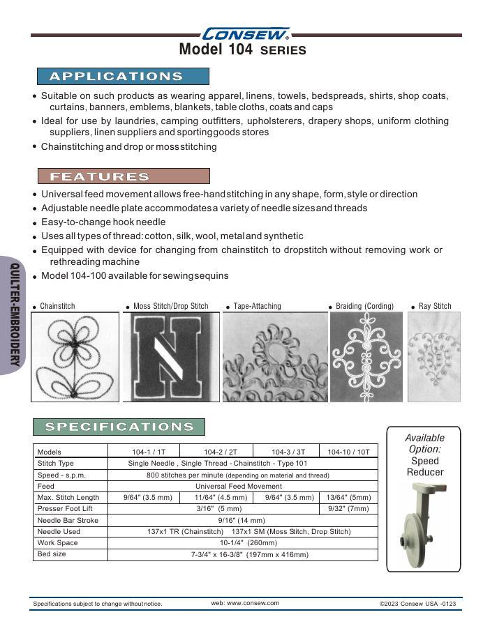 Consew 104 Series Ornamental Embroidery & Quilting Chainstitch Sewing Machine