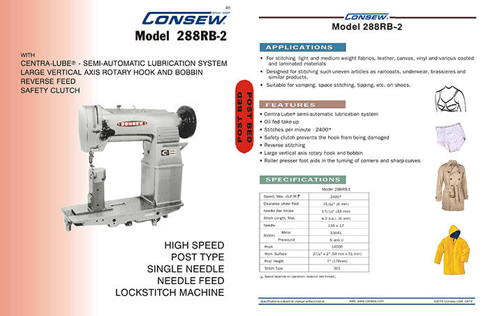 Consew 288RB-2 Single Needle Post Bed Needle Feed Industrial Sewing ...