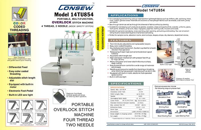 Consew 14TU854 Portable 4 Thread Serger Overlock Stitch Machine