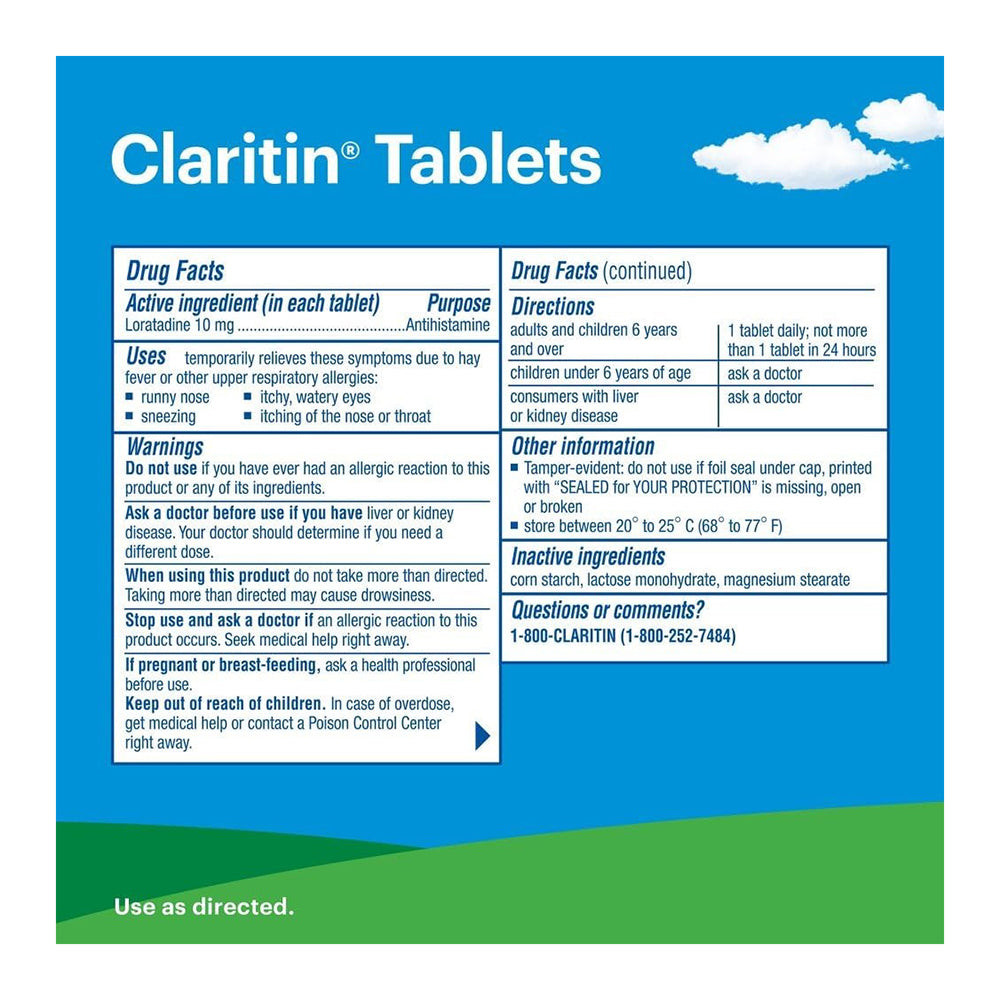 Claritin 24 Hour Allergy Relief Non-Drowsy Tablets Loratadine ...