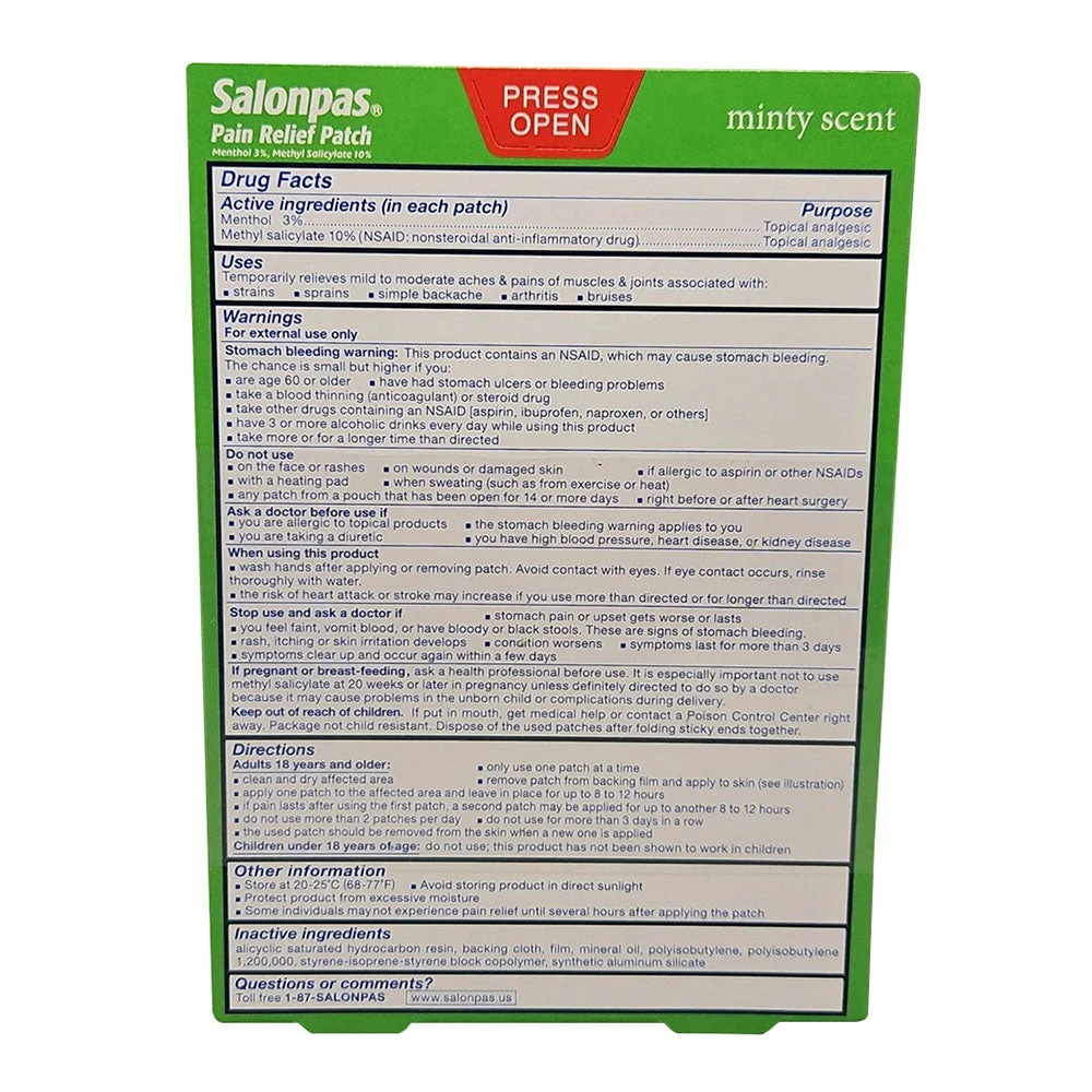 Salonpas Pain Relieving Menthol And Methyl Salicylate Patch, 20 Count ...