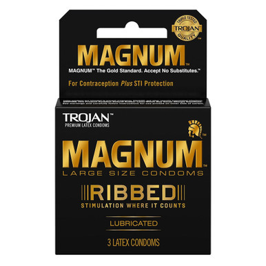 Trojan Magnum Ribbed Condoms, Unscented - 3 Ct - wisermerchant