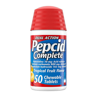 Pepcid Complete Dual Action Chewable Tablets, Tropical Fruit, 50 Ct ...
