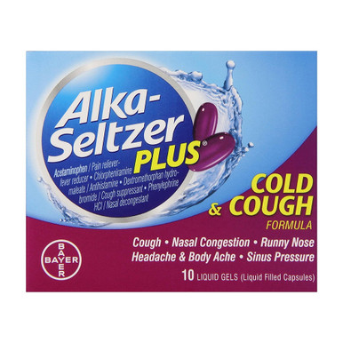 Alka-Seltzer Plus Maximum Strength Cold & Cough, Liquid Gel - 10 Ct ...