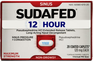 Sudafed 12 Hour Sinus Maximum Strength Long-Acting Nasal Decongestant ...