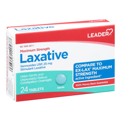 Leader Maximum Strength Laxative 25 Mg Tablets - 24 Ea