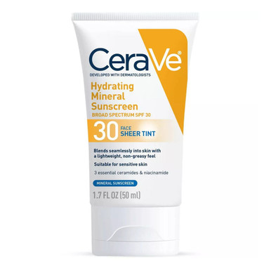 Cerave Hydrating Mineral Sunscreen with Sheer Tint SPF 30, 1.7 Oz ...