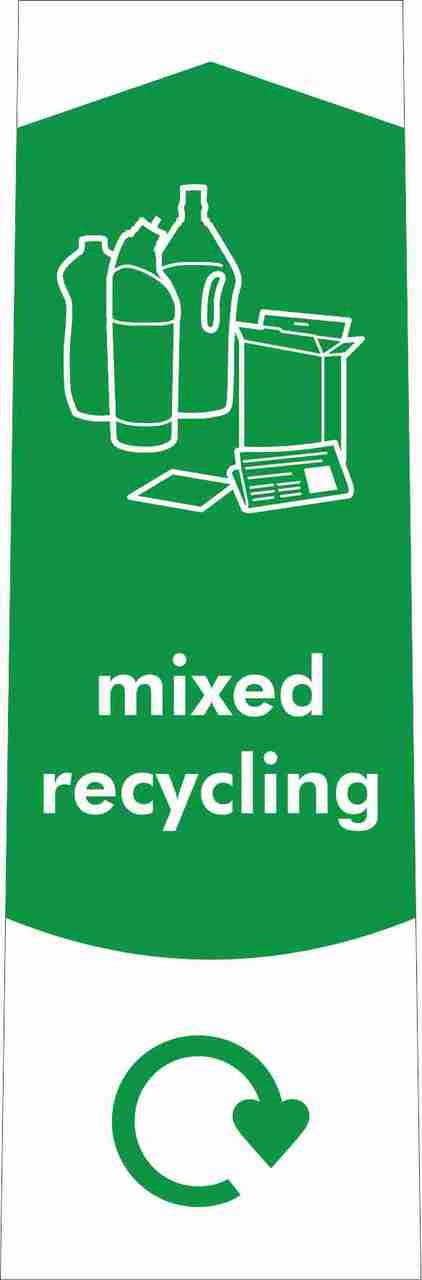 Slim Waste Stream Sticker - Mixed Recycling - Rubbermaid Products