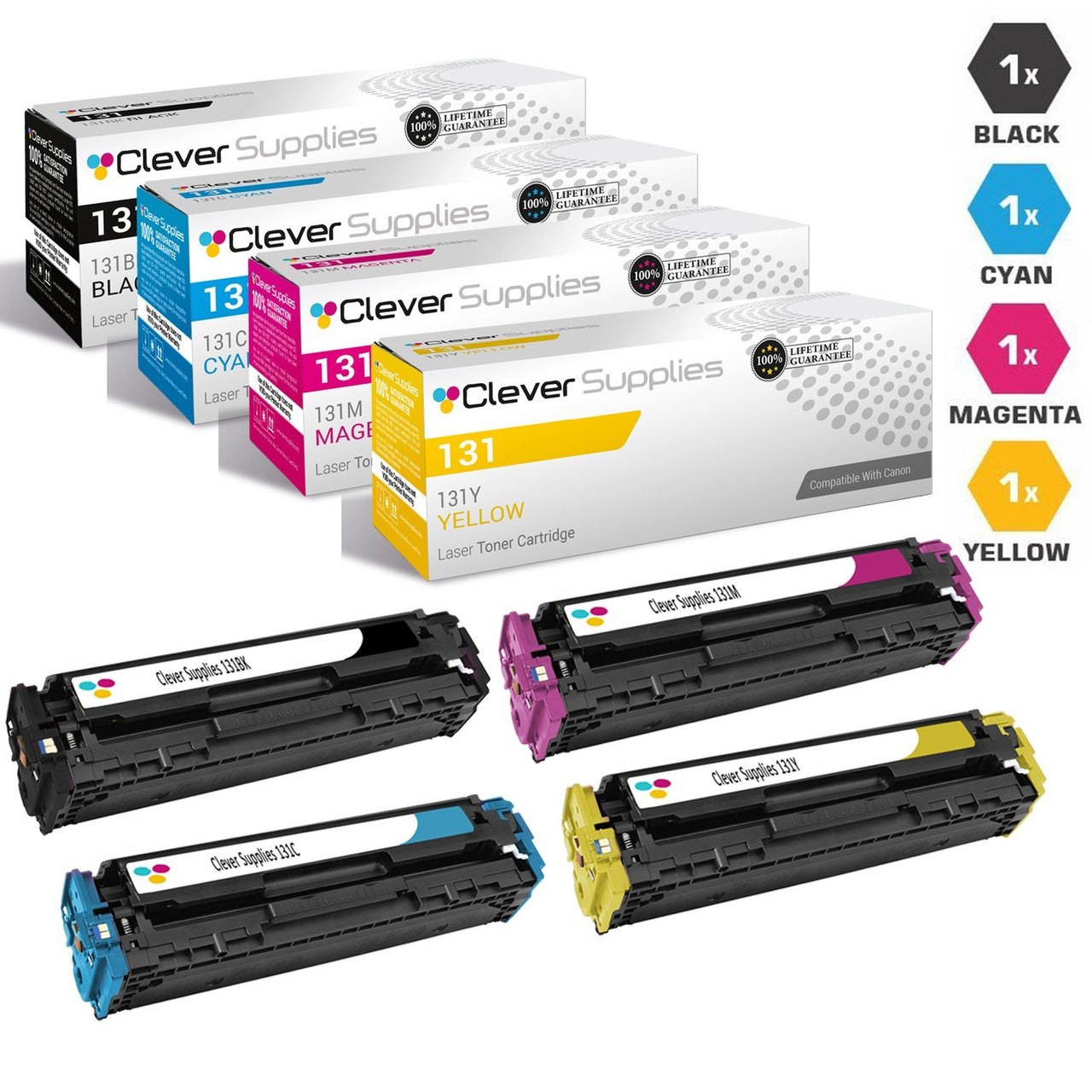 Compatible Canon 131 Toner Cartridges 4 Color Set (131BK, 131Y, 131M ...