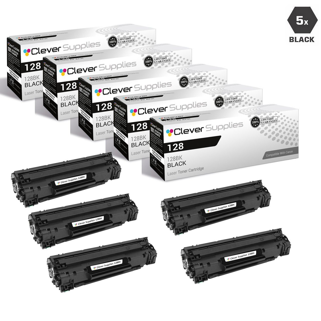 Compatible Canon 128 Toner Cartridges Black 5 Pack (128BK) - Clever ...