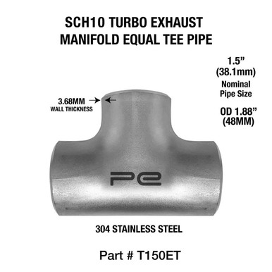 1.5" 48mm OD 304 Stainless Steel Exhaust Manifold Equal Tee T Pipe ...