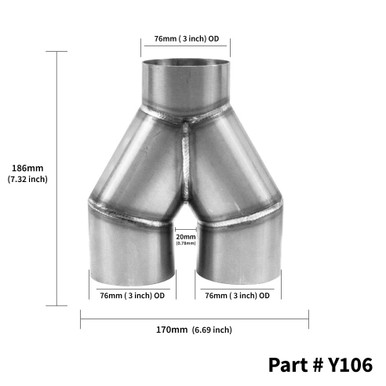 3 inch 76mm Exhaust Y Pipe 304 Stainless Steel Y Piece
