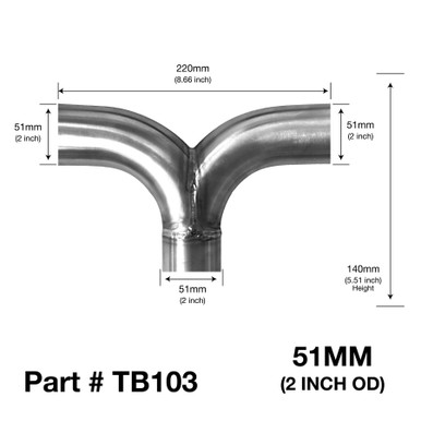 2 inch 51mm Exhaust Seagull Y Pipe 304 Stainless Steel T Piece