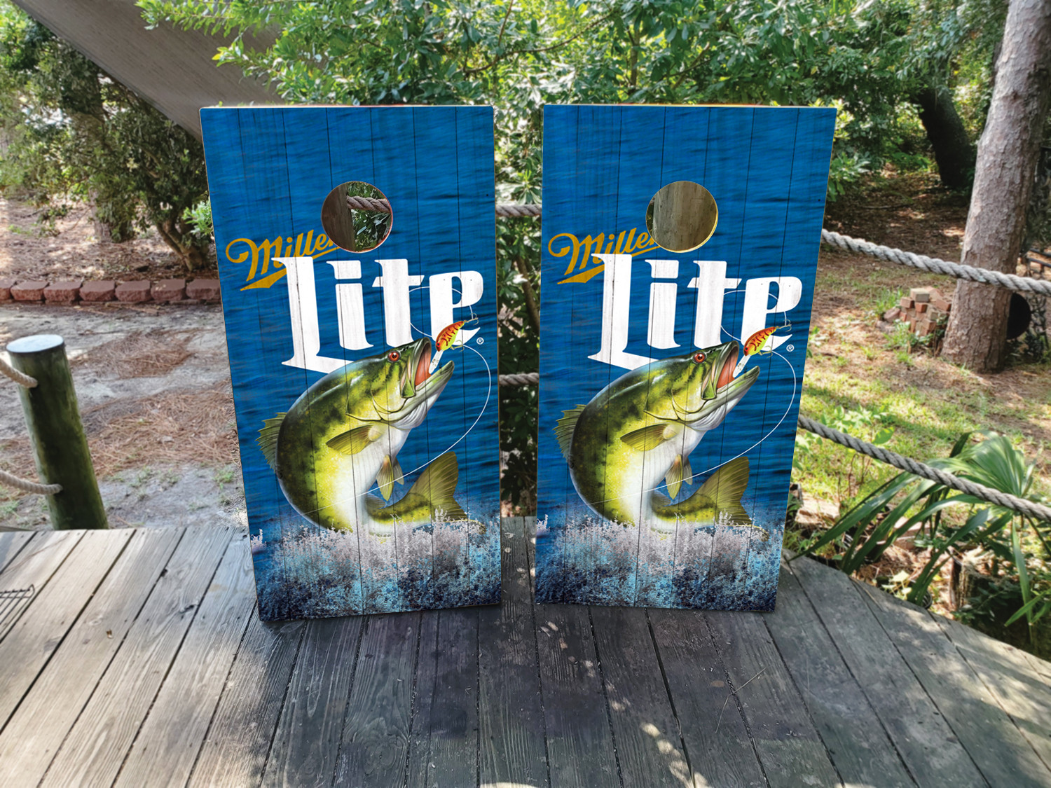 Miller Lite Cornhole Wraps / Skins / Fishing Themed - Cornhole Wraps ...