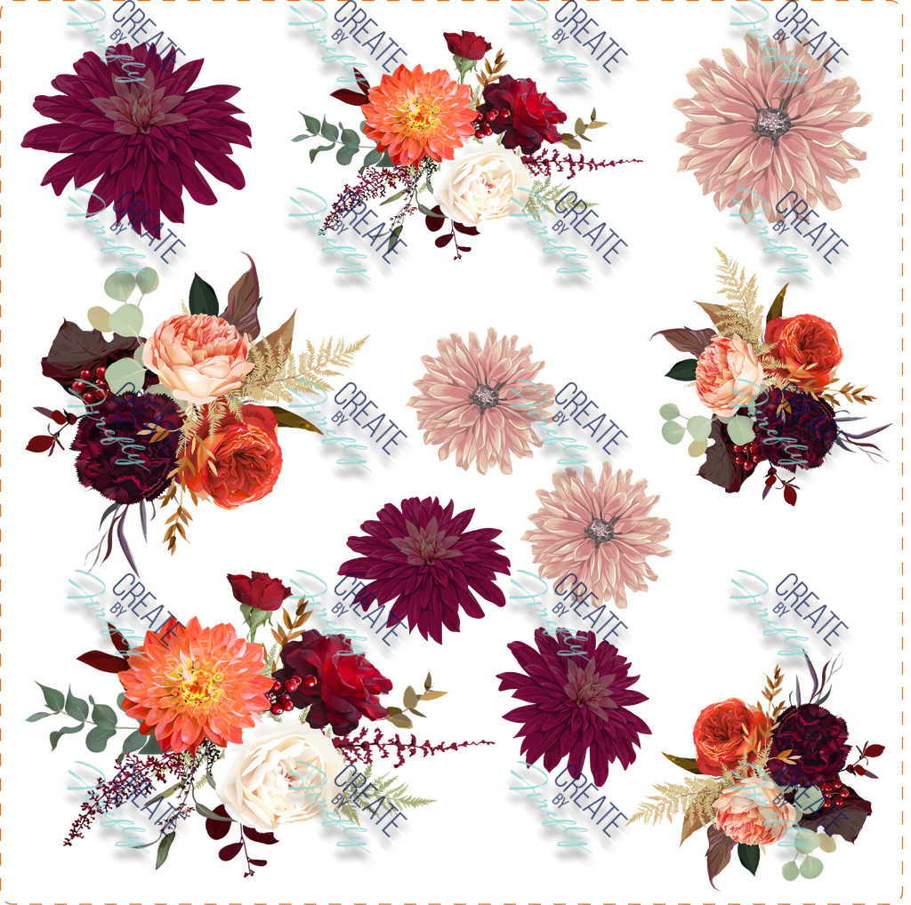 Fall Floral - Watercolor Floral - Element Sheet - Create by Firefly