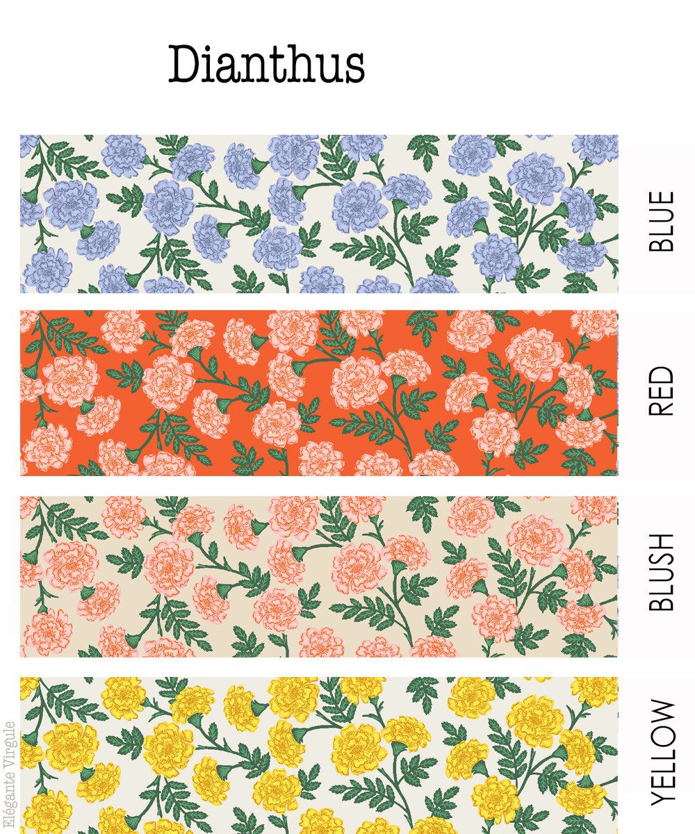 RIFLE PAPER CO, BRAMBLE, Dianthus in Blue - by the half-meter ...