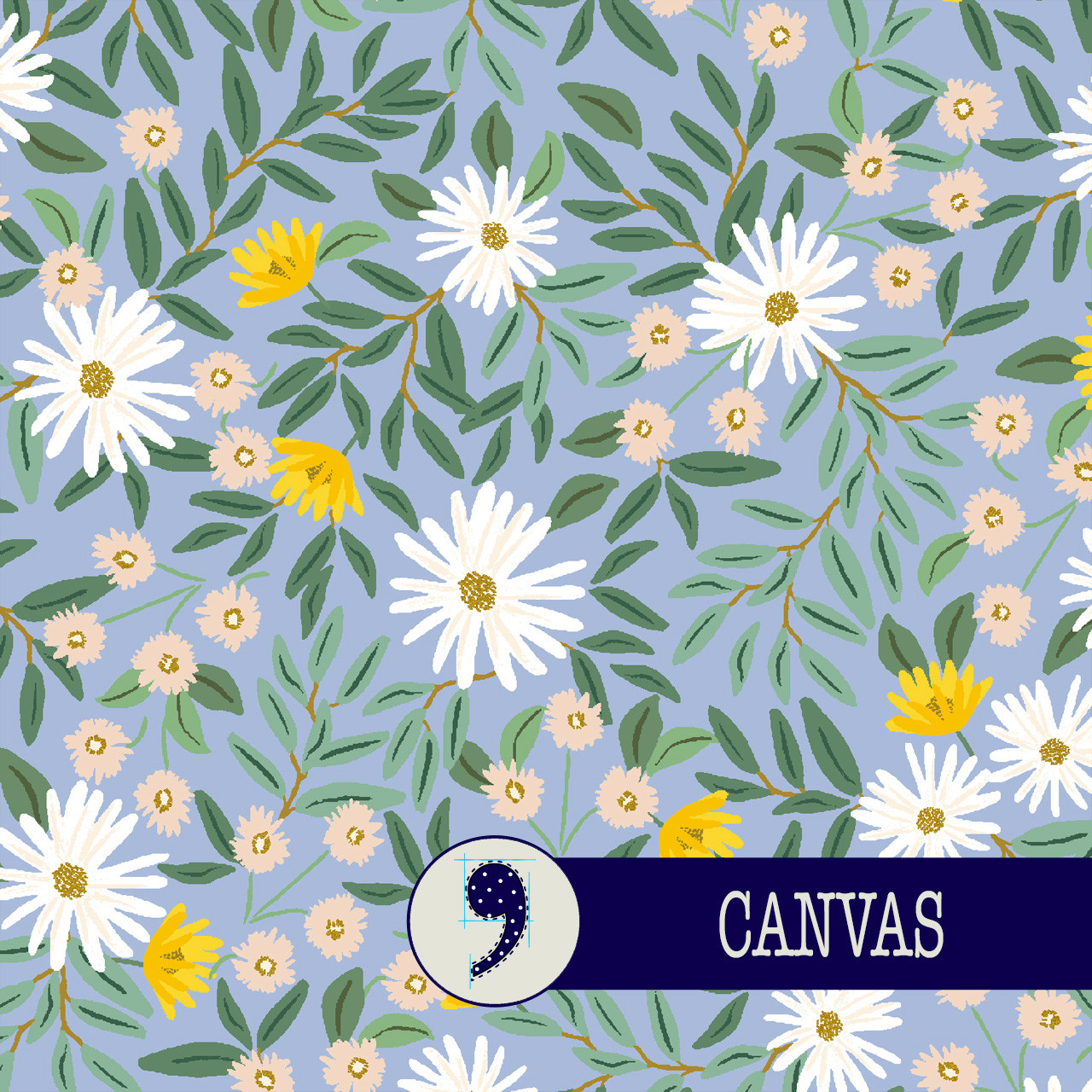 RIFLE PAPER CO, BRAMBLE, Daisy Fields in Blue Metallic 100% Canvas ...