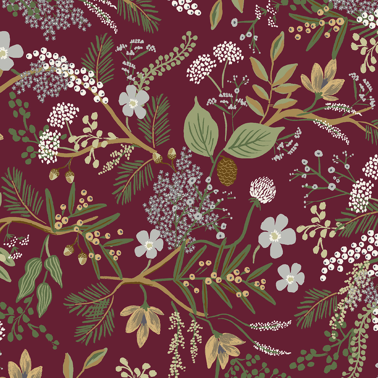 RIFLE PAPER CO, ENGLISH ROSE, Juniper Forest in Burgundy - ELEGANTE ...