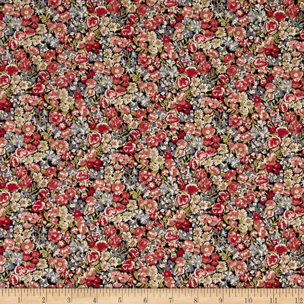 LIBERTY OF LONDON - CHIVE R Red Green & Blue 100% Cotton Tana Lawn, Per ...
