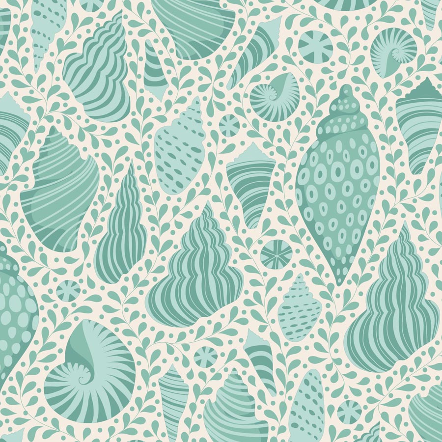 TILDA COTTON BEACH, Beach Shells in Teal - by the half-meter , Elegante ...