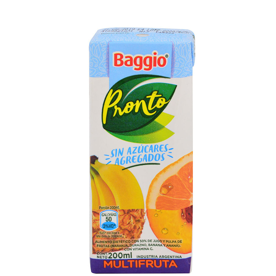 Jugo Baggio Pronto Multifruta Fruit Juice Tetra Pak sin Azúcar, 200 ml ...