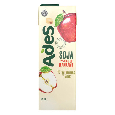Ades con Jugo de Manzana Soy Juice Apple Flavor Tetra Pak, 1 l / 33.8 fl oz