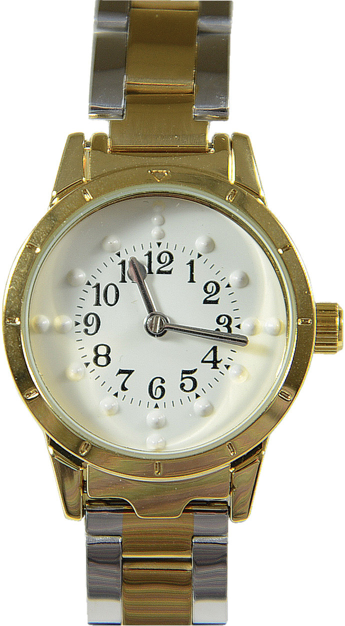 Braille Watch, Two Tone, Gold Case with White Face
