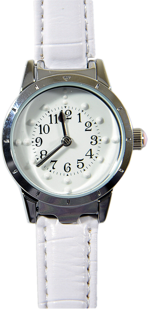 Ladies' Braille Watch Silver Case with White Face