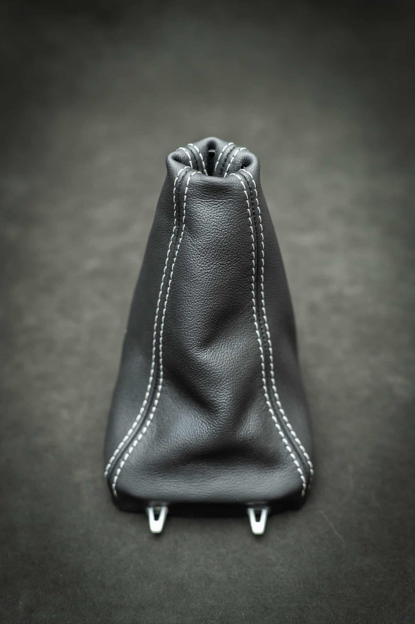 Leather manual gear surround cover with boot, white stich, Saab 9-3 II ...