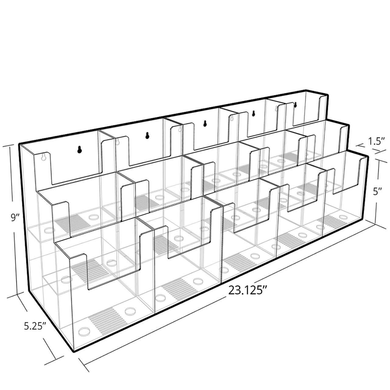 Three-Tiered Tri-Fold Brochure Counter Display (15 Pockets) - Azar Displays