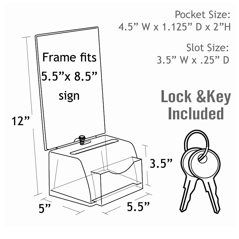 White Small Molded Lottery Box with Pocket, Lock and Key - Azar Displays