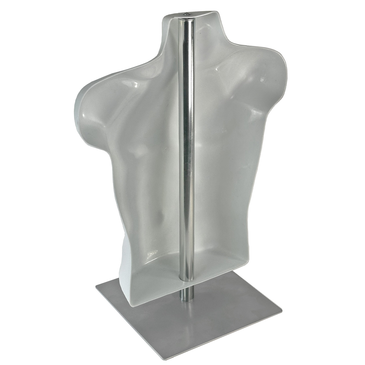 Male White Plastic Bust, Torso Mannequin, on 12" Square Silver Metal ...