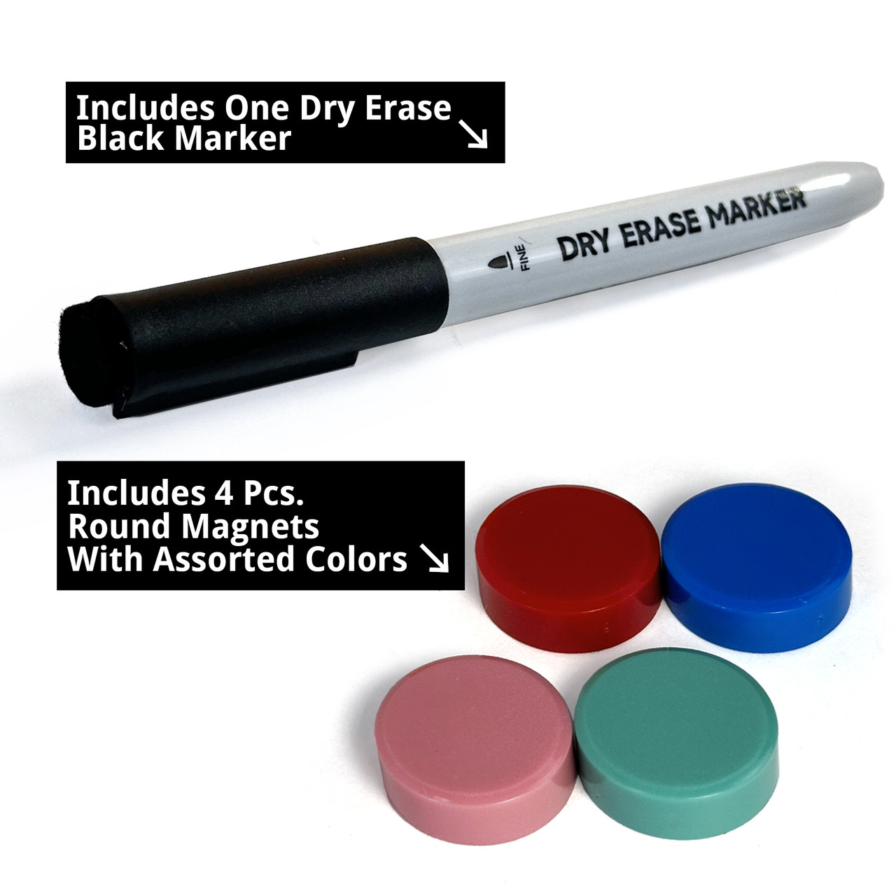 Floating Whiteboard with Standoff Caps, Assorted Magnets and Marker Kit